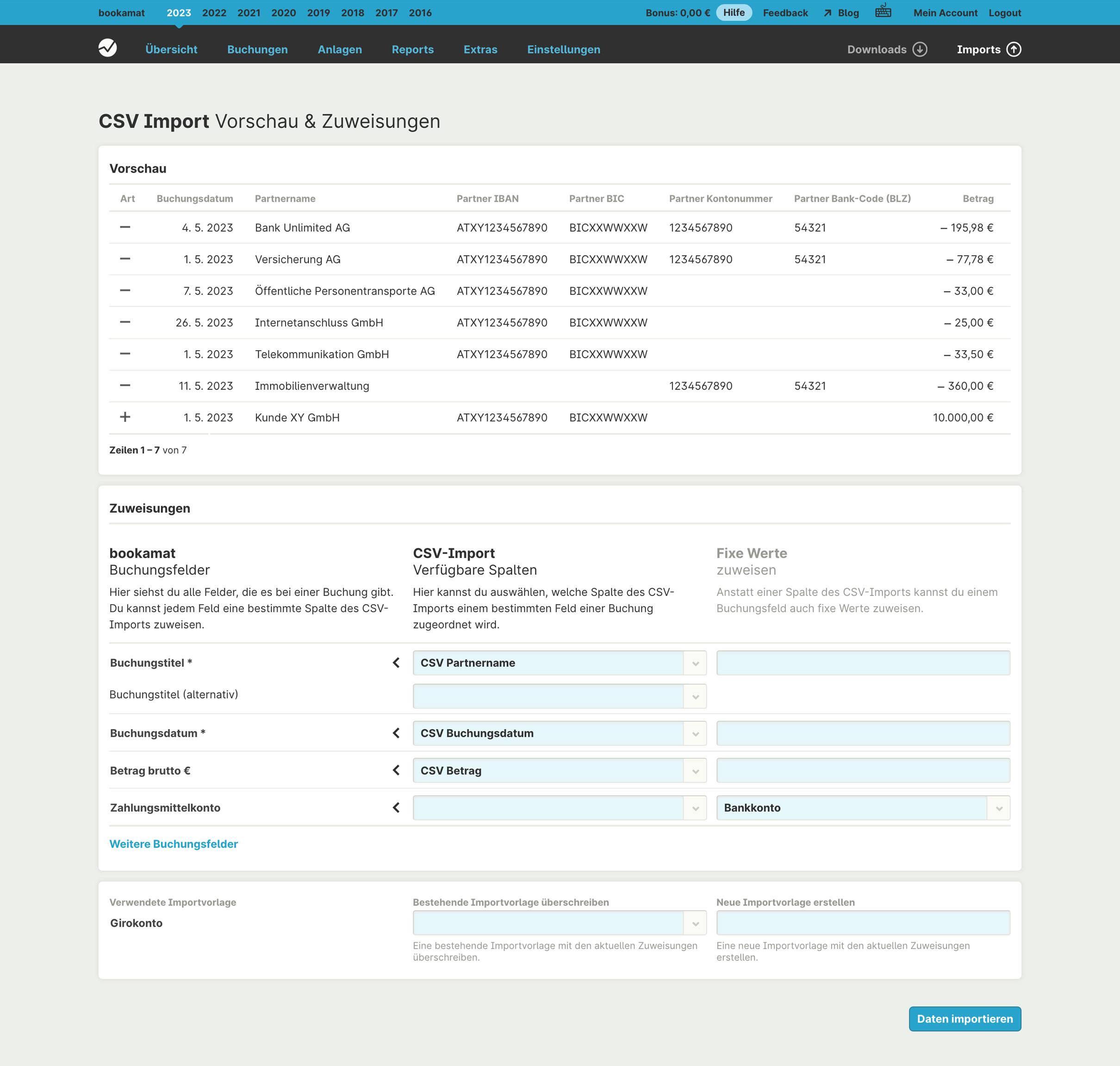 Import & Export von Daten | bookamat