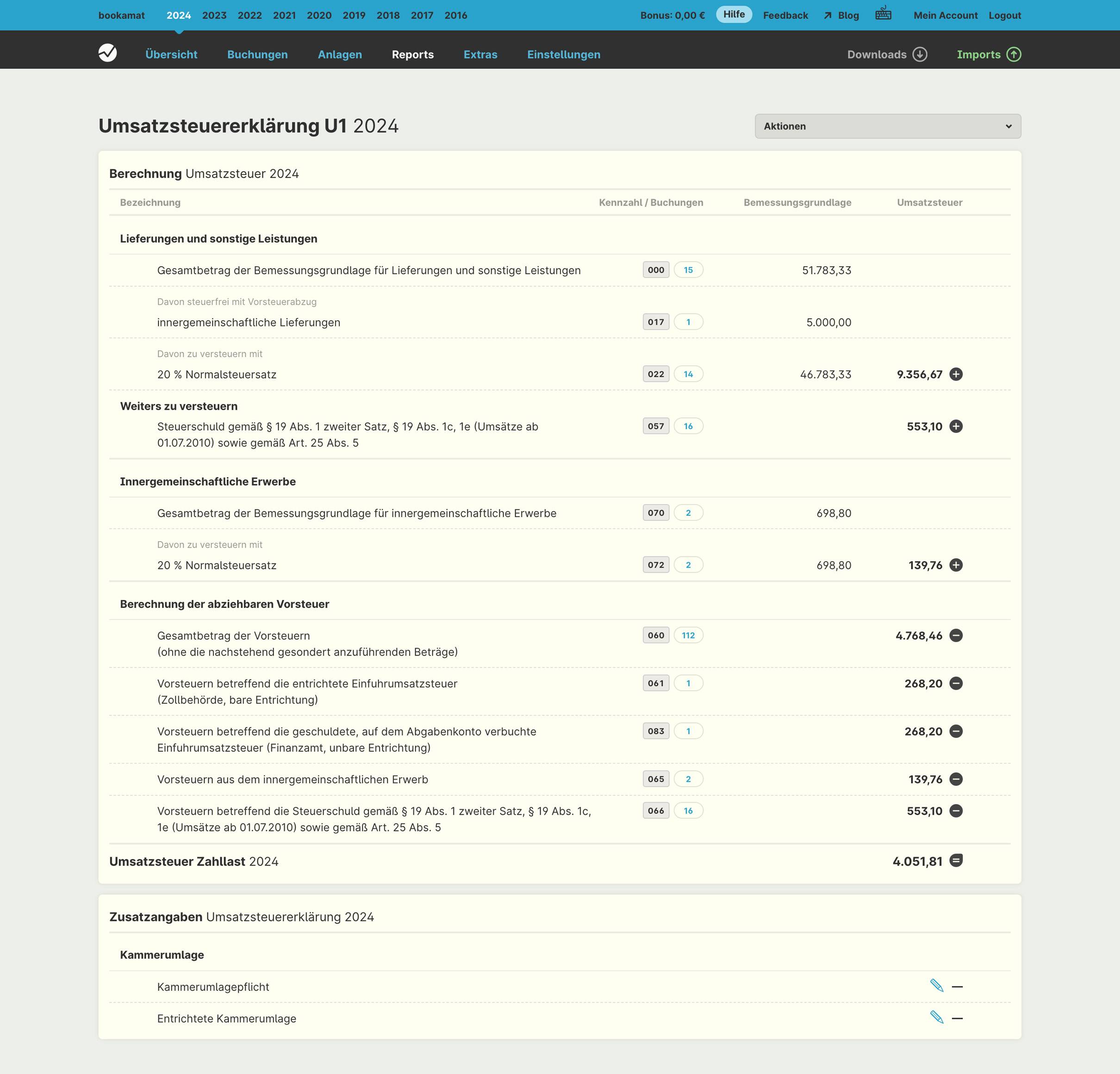 Umsatzsteuererklärung U1 | bookamat